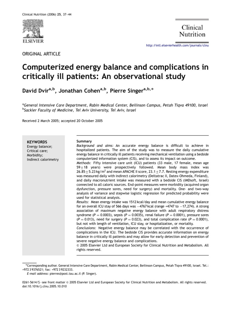 Computerized Energy Balance and Complications in | PDF | Intensive Care ...