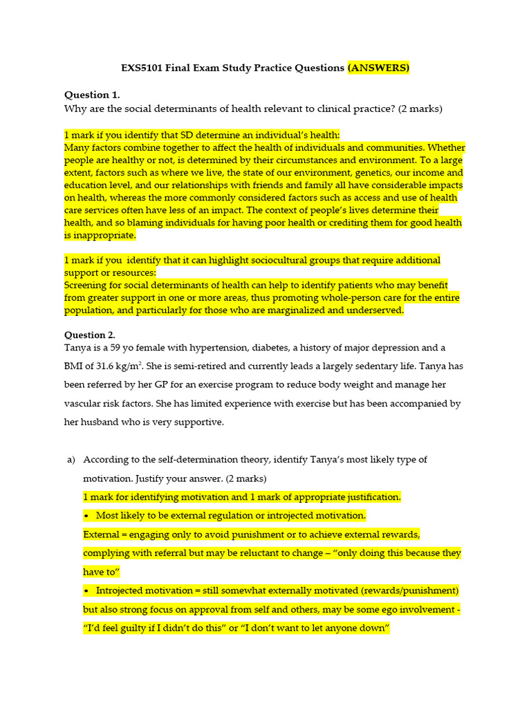 Practice Final Exam Questions - ANSWERS | PDF | Self-Improvement
