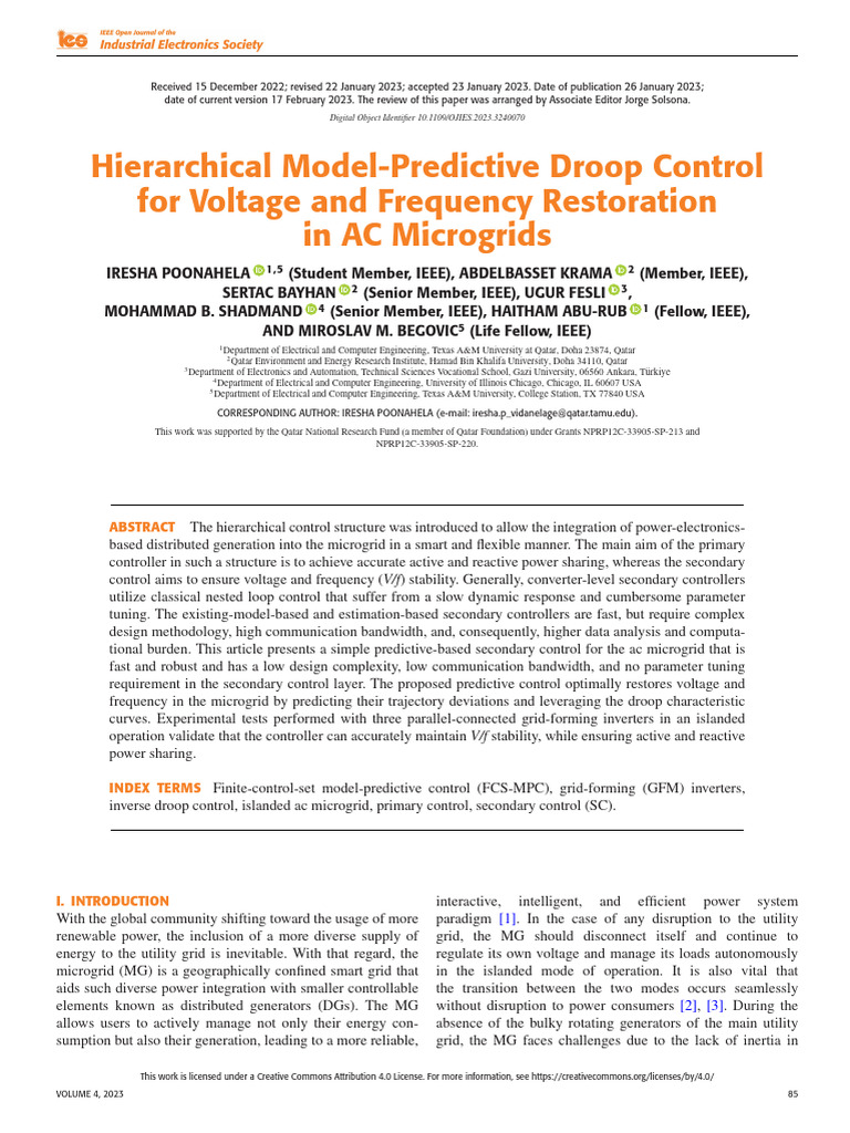 Hierarchical Model Predictive Droop Control For Voltage And Frequency Restoration In Ac