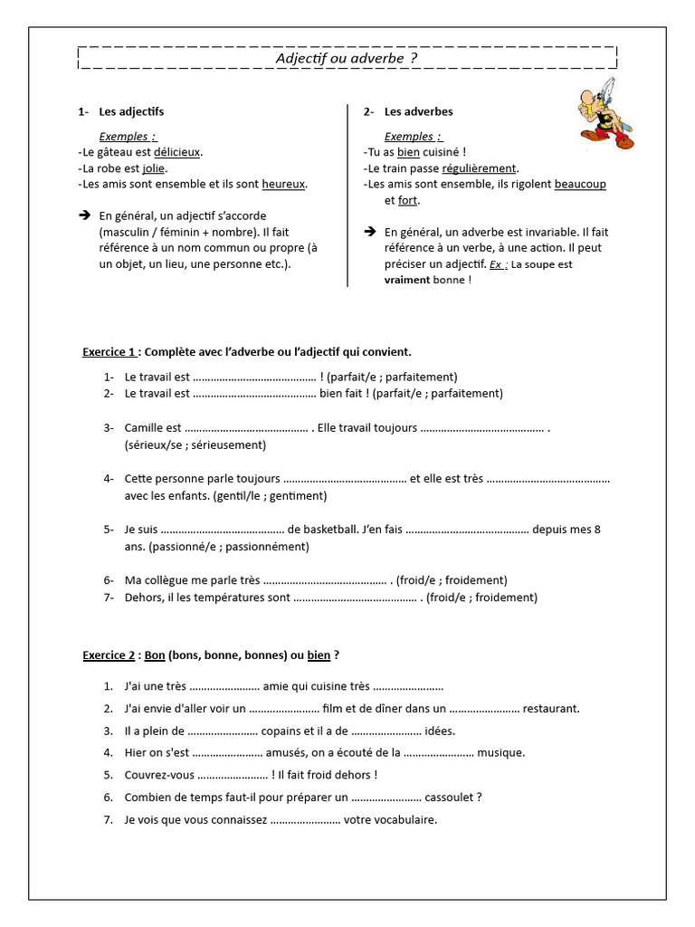 Adverbe Ou Adjectif Exercices : Bon – GKAALN