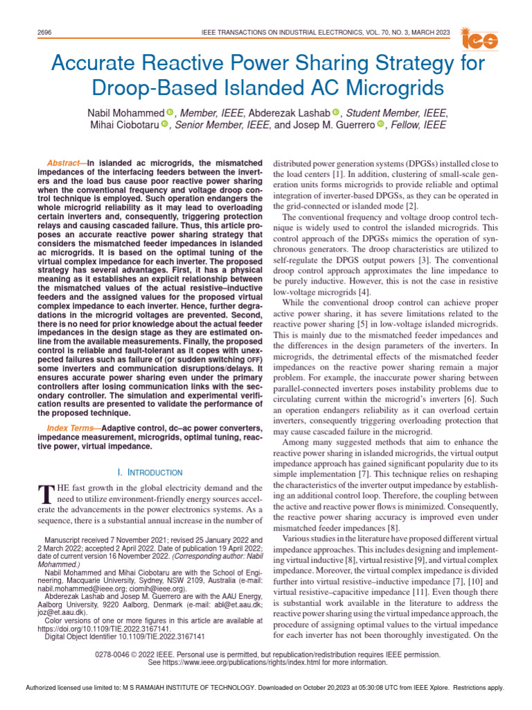 Accurate Reactive Power Sharing Strategy For Droop-Based Islanded AC Microgrids | PDF ...