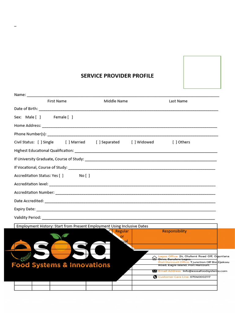 Service Provider Profiling Form | PDF | Business Law | Business