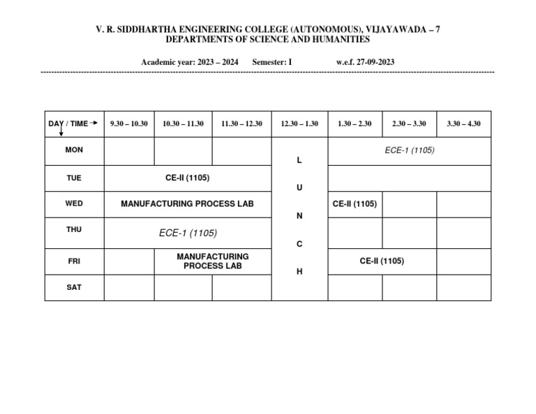 Gopi Time Table Sem 1 23-24 | PDF
