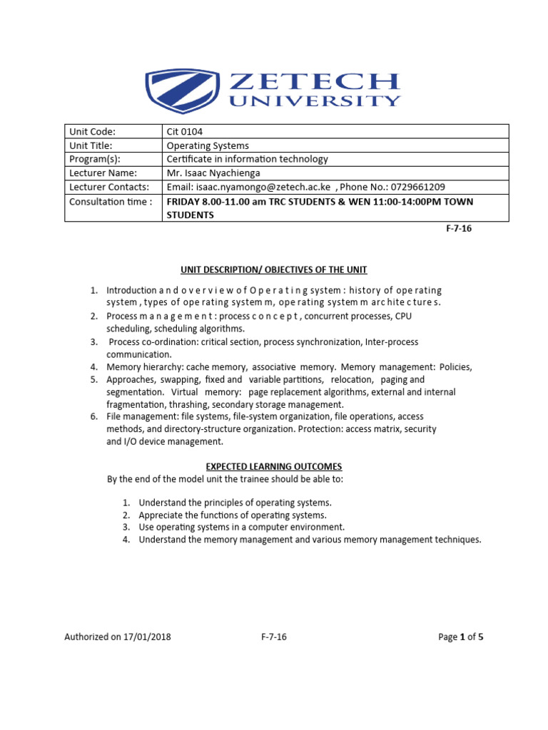 Introduction To Operating Systems Course Outline | PDF | Process ... Introduction To Operating Systems Course Outline | PDF | Process ...