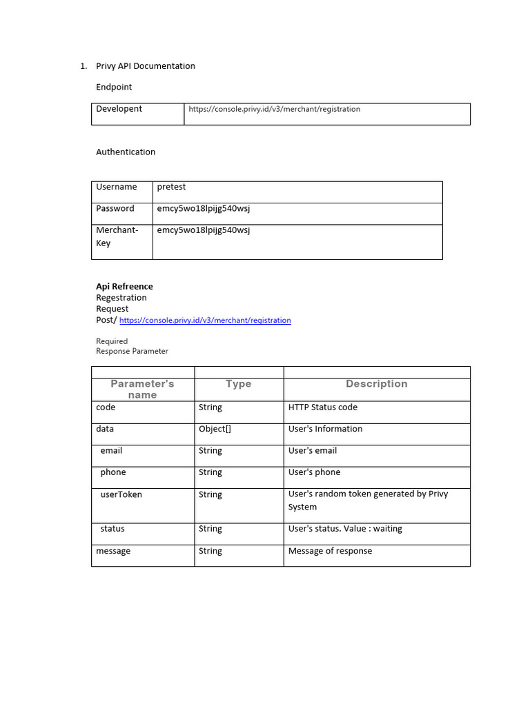 Dokumentasi API Privy untuk Registrasi | PDF