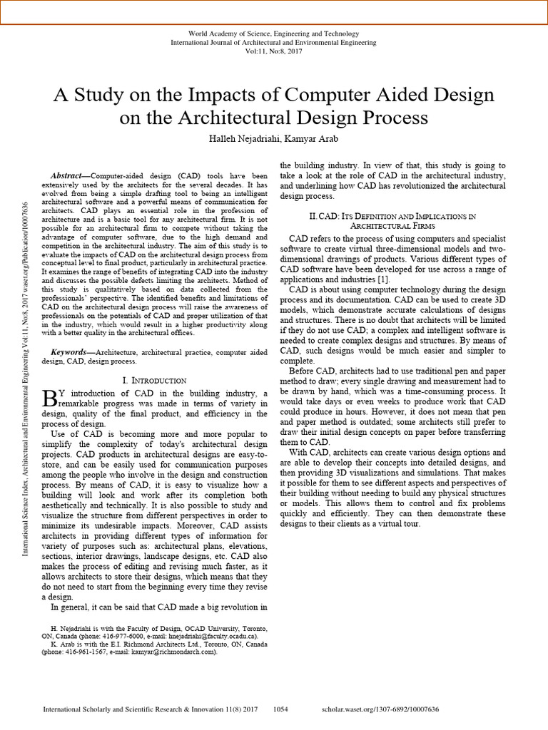 A Study On The Impacts of Computer Aided Design On The Architectural Design Process | PDF ...
