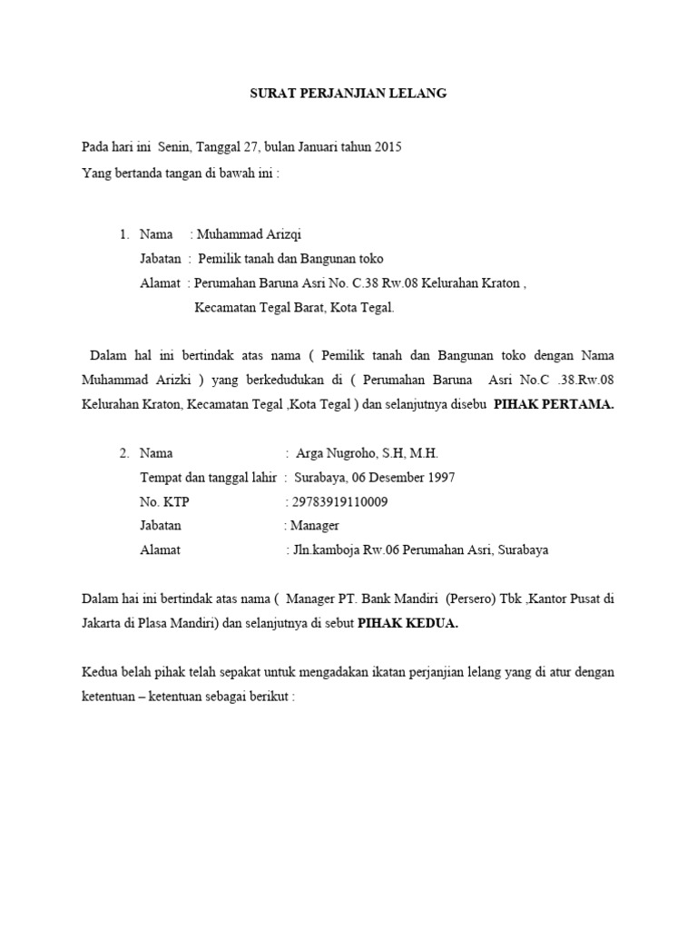 Surat Perjanjian Lelang | PDF