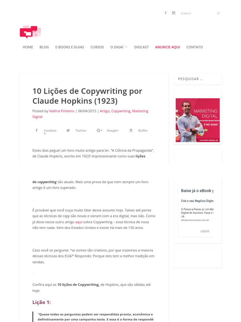 10 Lições de Copywriting por Claude Hopkins (1923) _ Digaí | PDF ...