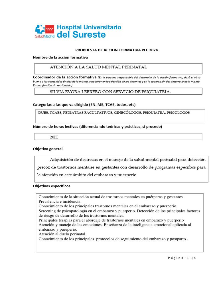 2024 Salud Mental Perinatal - Propuesta de Accion Formativa | PDF | Trastorno mental | El embarazo