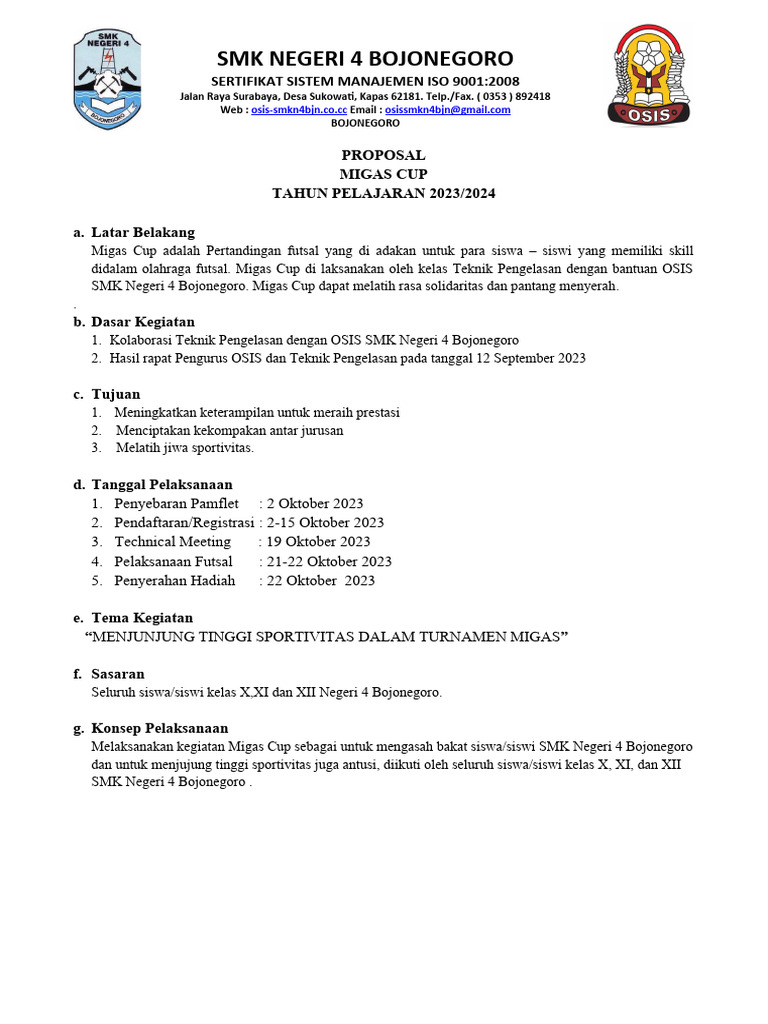 Proposal Futsal Migas Cup-4 | PDF