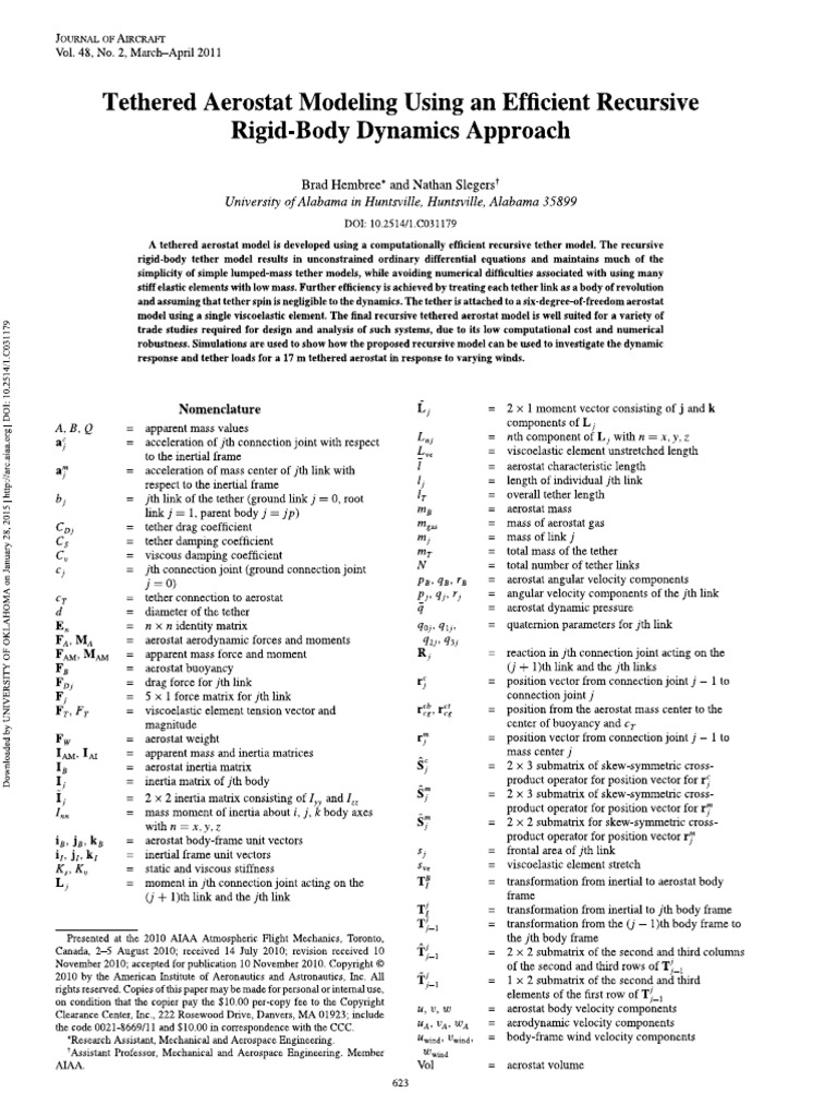 Reference 7 Tethered Aerostat Modelling by Hembree | PDF