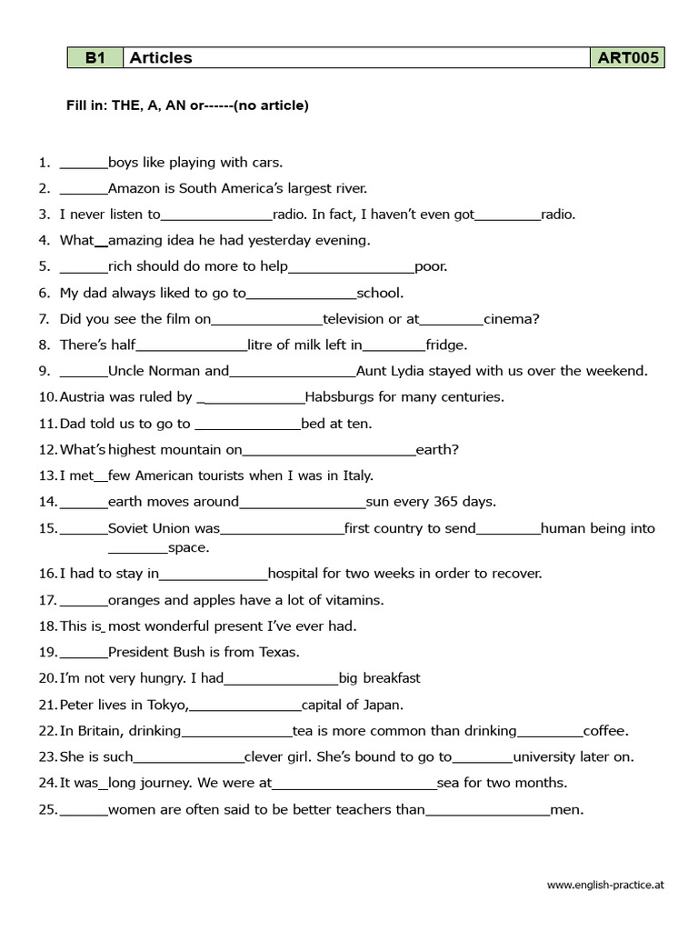 Definite and Indefinite Articles Direct Method Activities - 138245 ...
