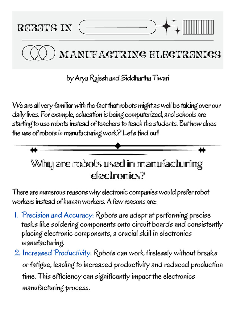 Robots in Manufacturing Electronics | PDF | Robotics | Robot