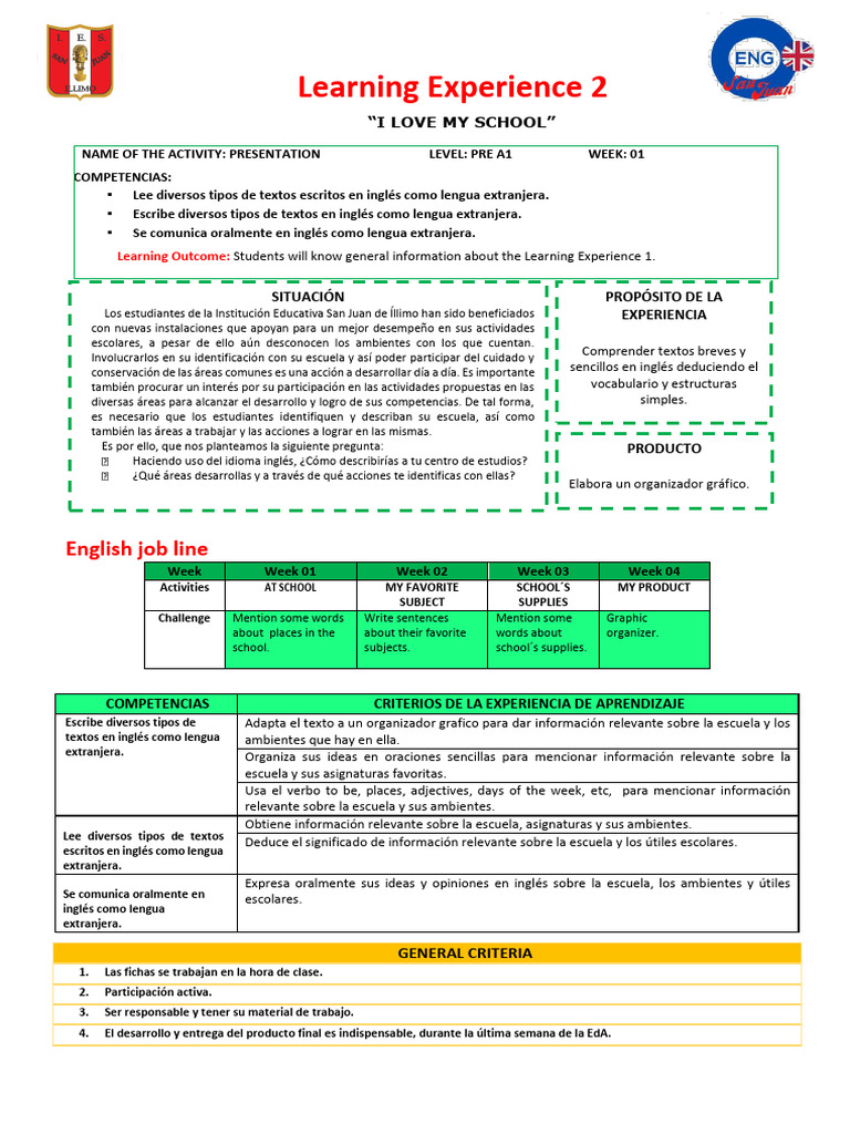 Actividades de Inglés para Pre A1: Escuela | PDF | Idiomas del Reino ...
