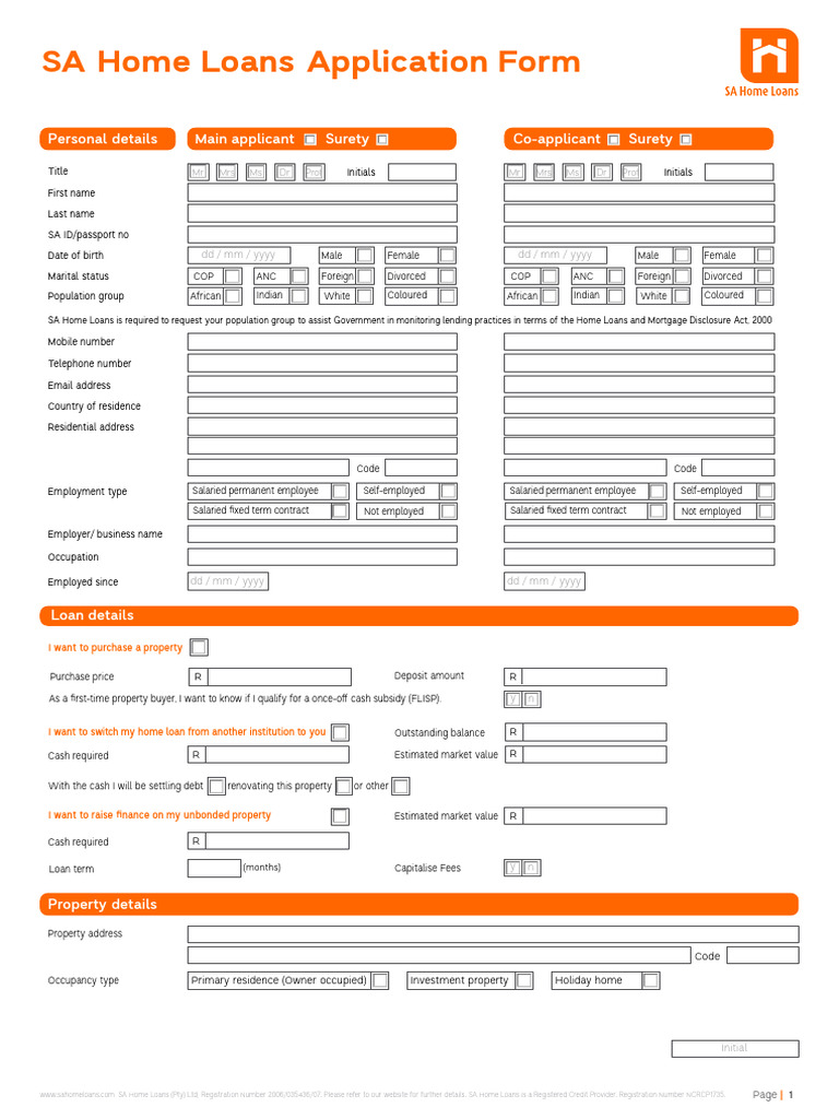SA Home Loans Application Form PDF | PDF | Loans | Mortgage Loan