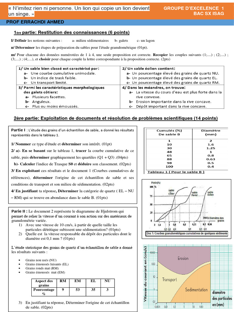 Contrôle SVT 1 Bac Semestre 1 Corrigé | PDF | Sable | Sciences de la terre