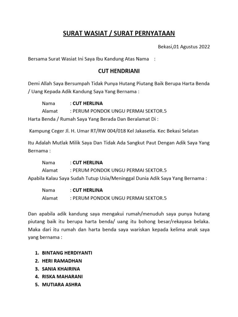 SURAT WASIAT Dan Tanah | PDF