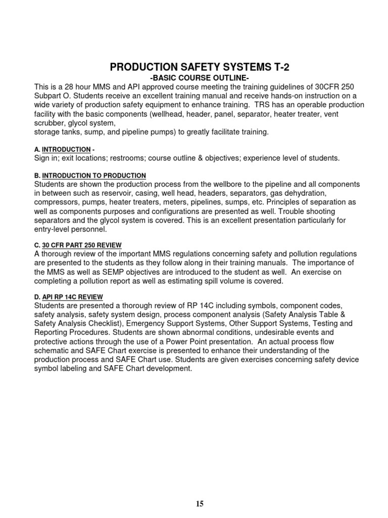 Safety System Training Syllabus API RP 14C and OSHA | PDF | Valve | Safety