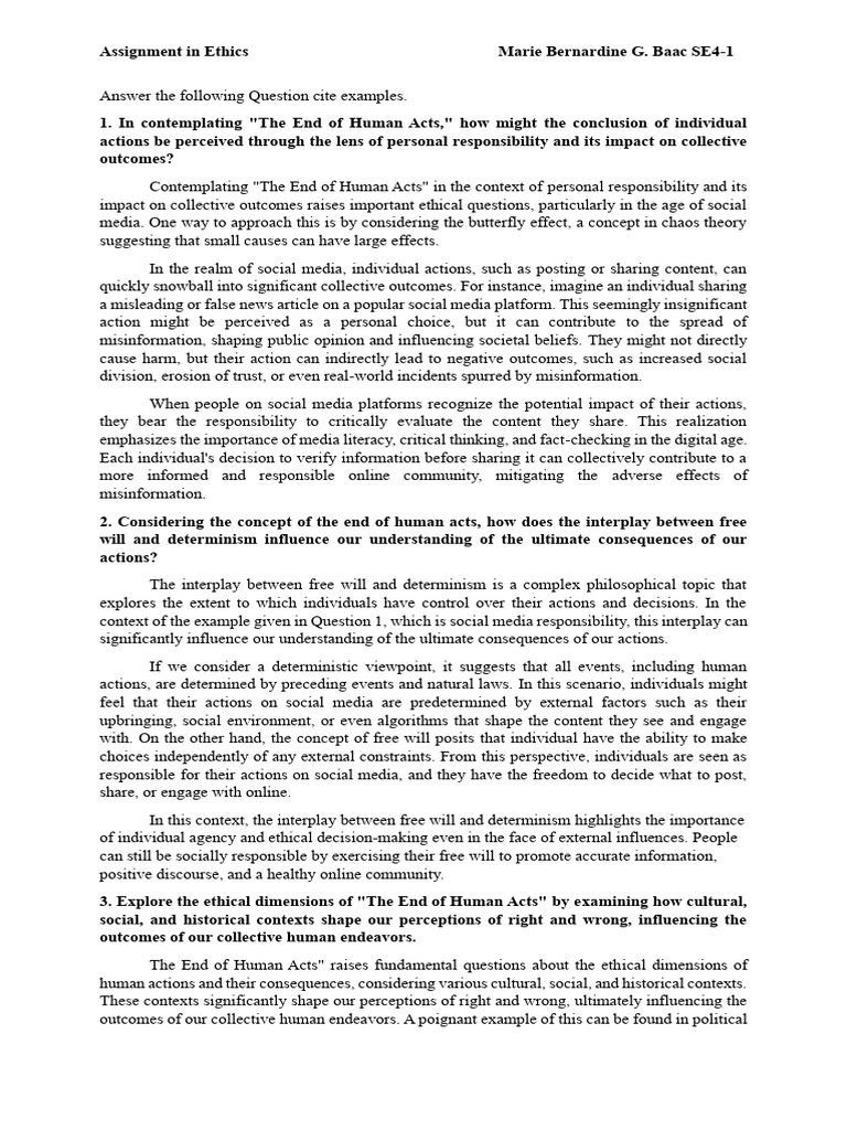 Baac - Assignment in Ethics | PDF | Morality | Intention