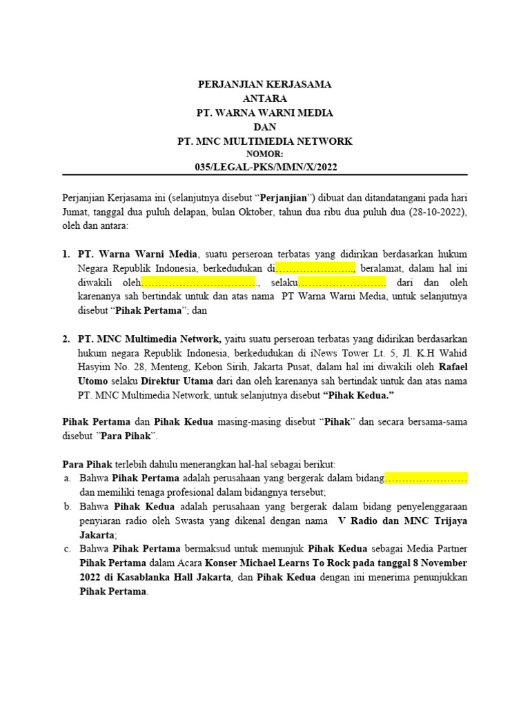 Kerjasama PT Warna Warni Media dan MNC | PDF | Pengelolaan Keuangan ...