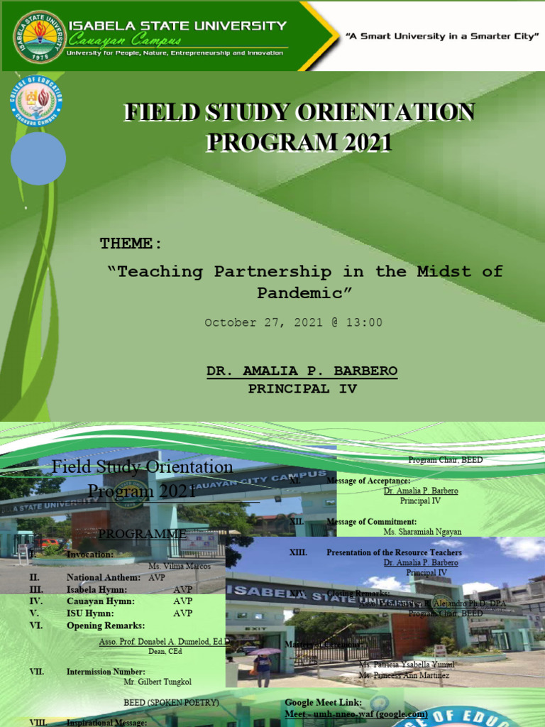 Field Study Orientation Program 2021 | PDF | Teachers | Teacher Education