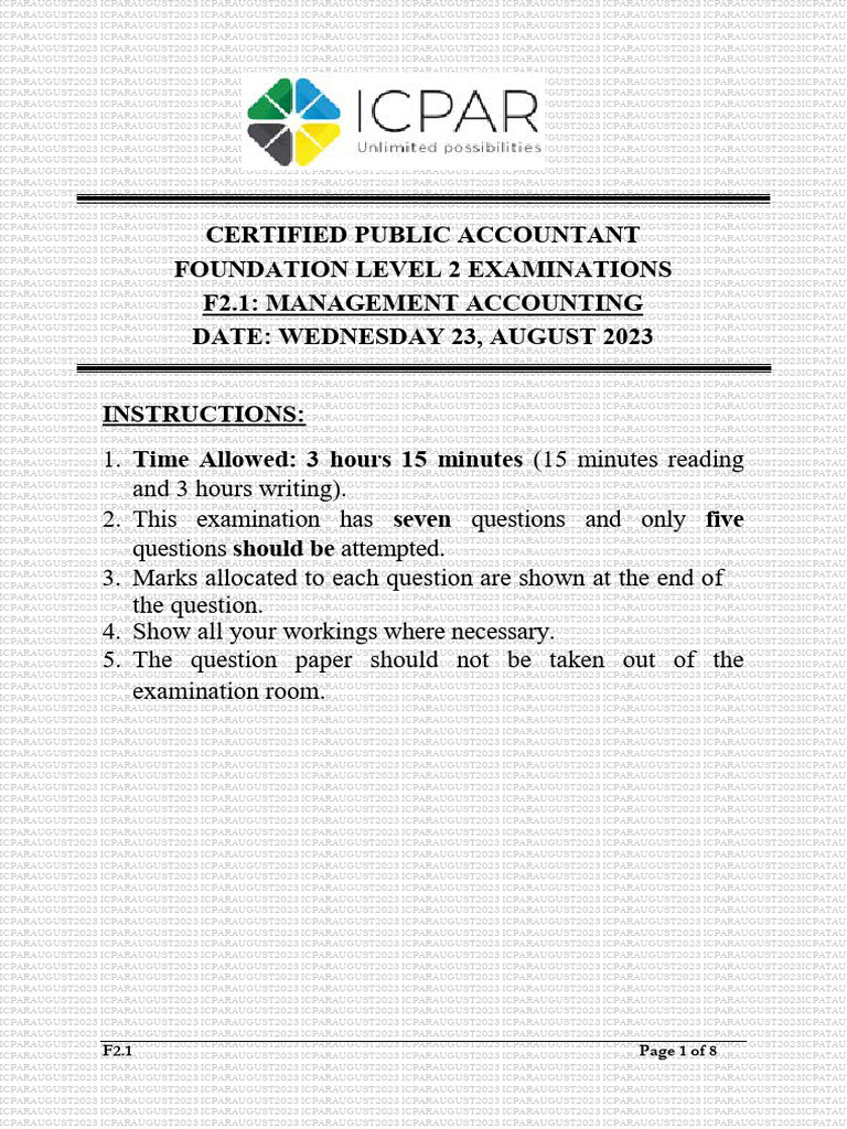F2.1-Management Accounting (QP) August 2023 | PDF | Business Process | Financial Economics