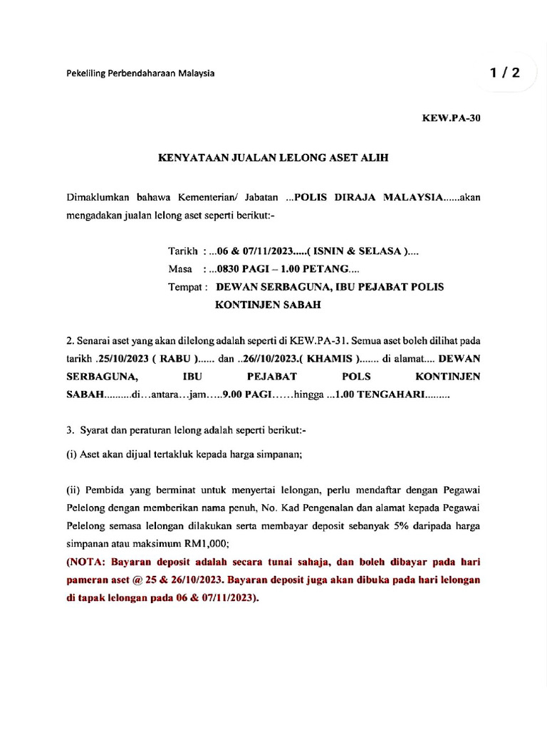 Lelongan Pdrm Sabah | PDF