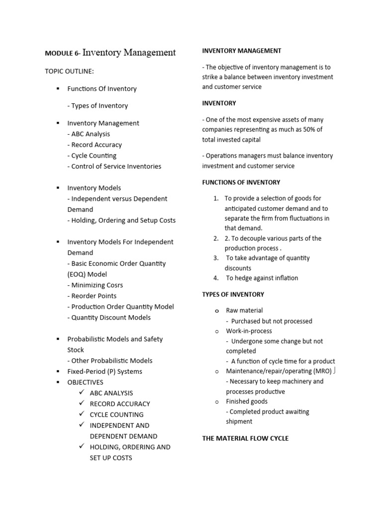 MODULE 6-Inventory Management | PDF | Inventory | Trade