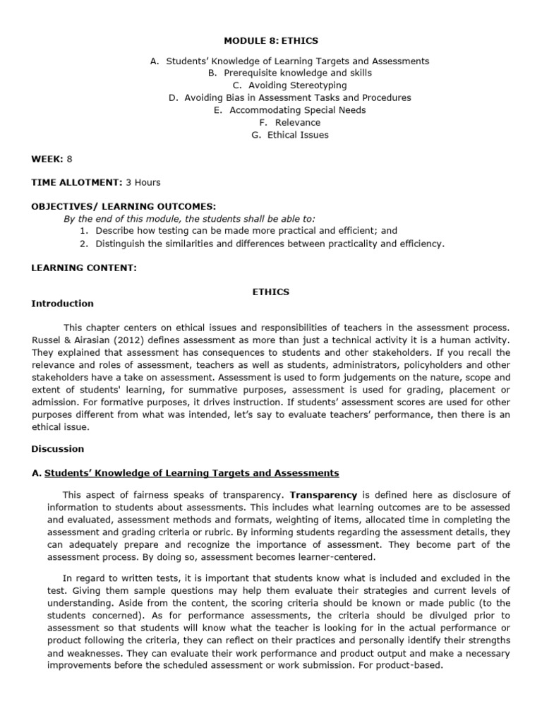 EDUC 107a Module 8 UPLOAD | PDF | Educational Assessment | Stereotypes