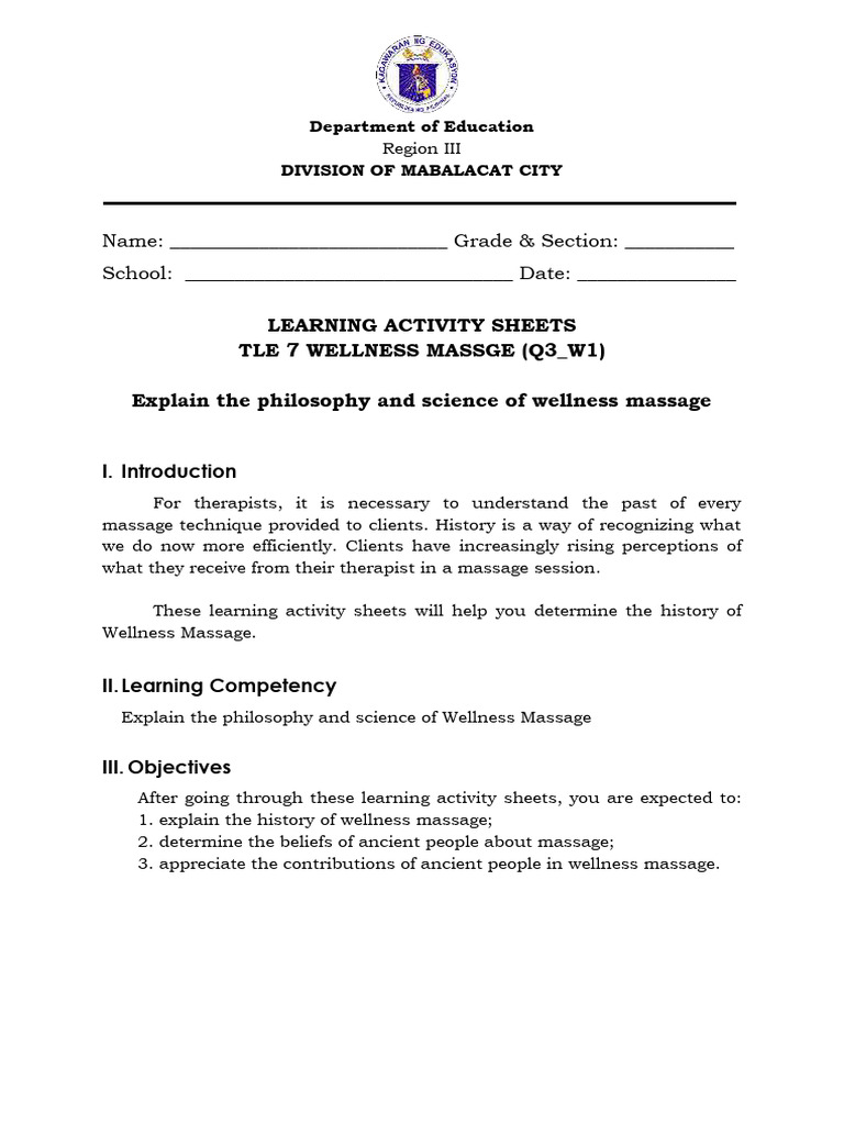 Tle7 Q3 WK1 History-Of-Wellness-Massage | PDF | Massage | Clinical Medicine
