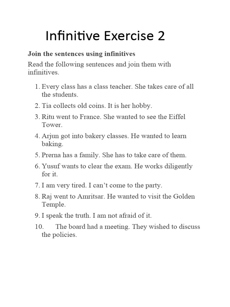 Joining Sentences with Infinitives | PDF | Language Arts & Discipline ...