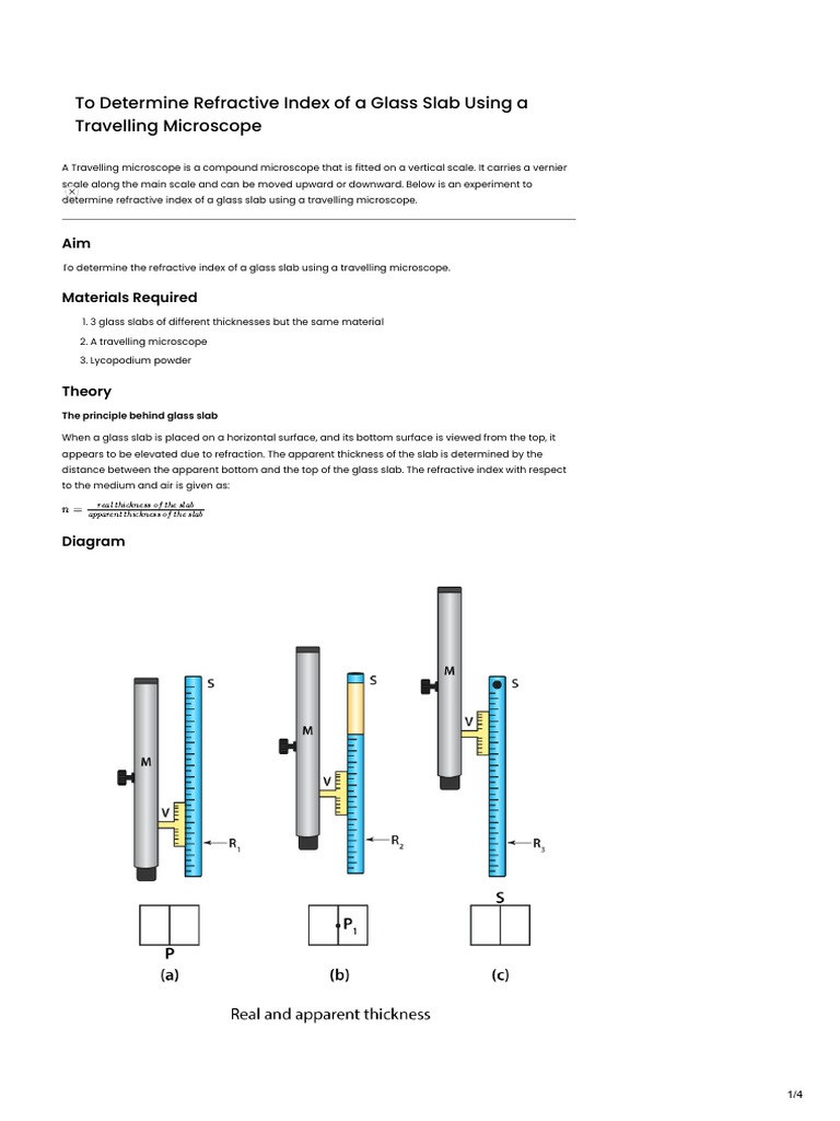 Finding Refractive Index Using Travelling Microscope For Glass Slab ... Finding Refractive Index Using Travelling Microscope For Glass Slab ...