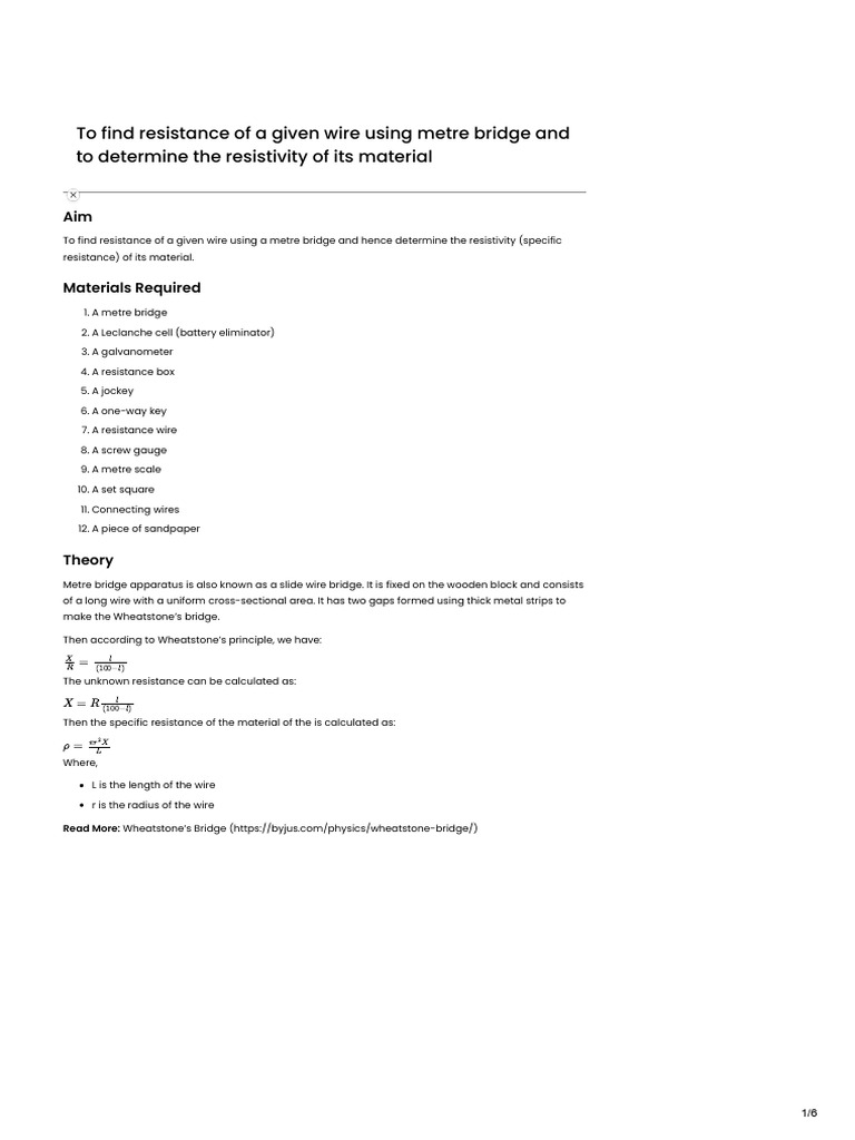 To Find Resistance of A Given Wire Using Metre Bridge - Physics ...
