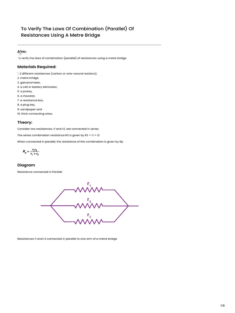 To Verify The Laws of The Parallel Combination of Resistances | PDF ...