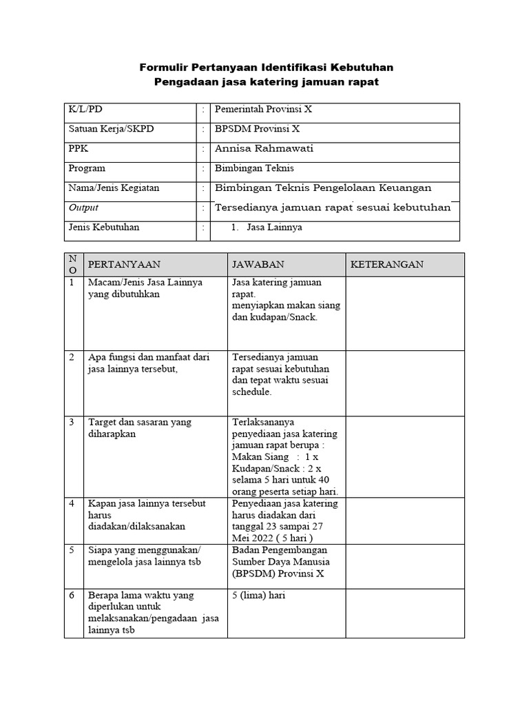 Lampiran 3 - Form Identifikasi Kebutuhan - (ISIAN) | PDF | Karier & Perkembangan