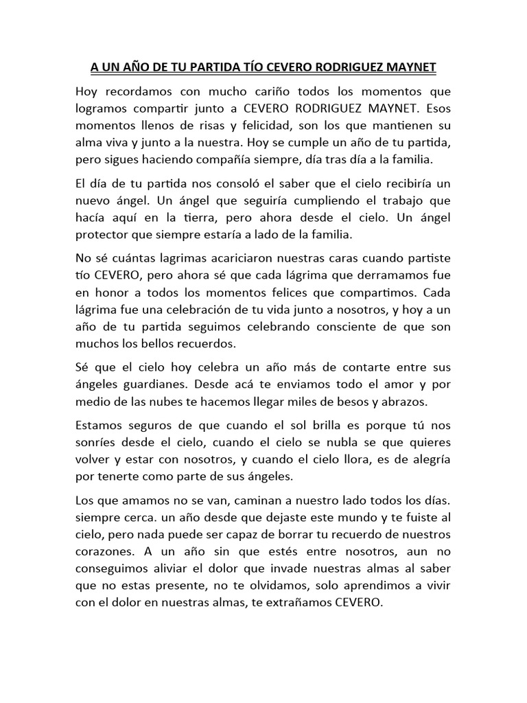 a un año de tu partida tío cevero | PDF | Amor