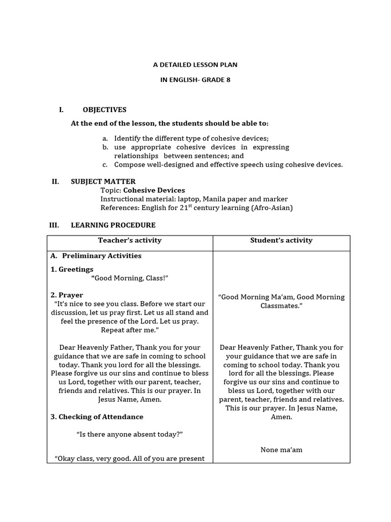 LESSON PLAN Cohesive Devices | PDF | Mummy | Prayer