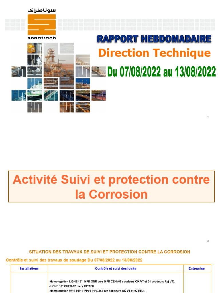 Rapport Hebdomadaire DT Du 07-08 Au 13-08-2022 | PDF | Construction | Soudage