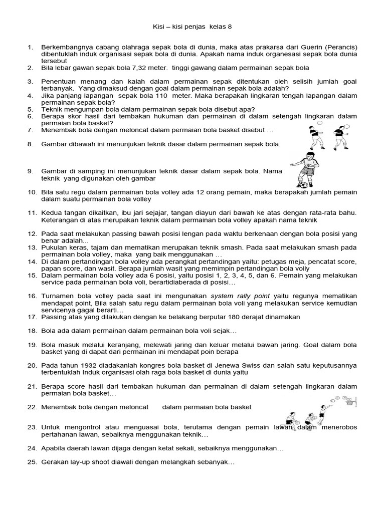 Kisi-Kisi Penjas Kelas 8 | PDF