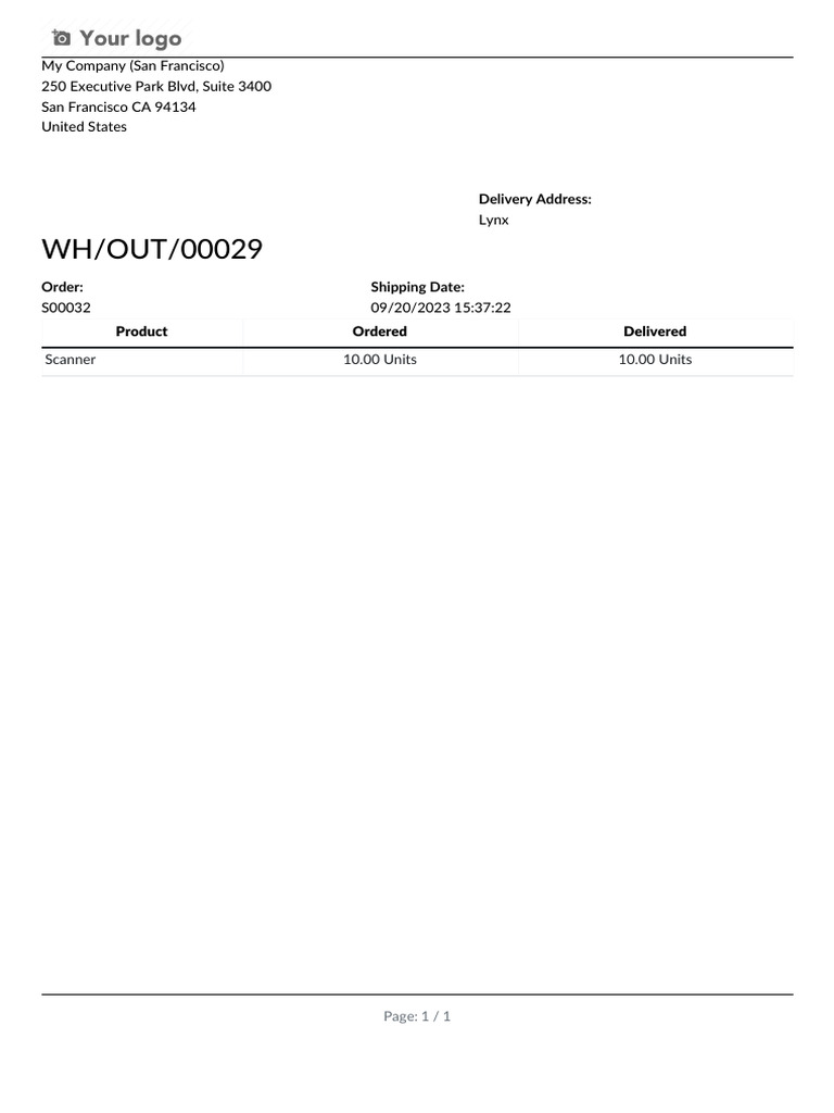 Delivery Slip for Order S00032 | PDF