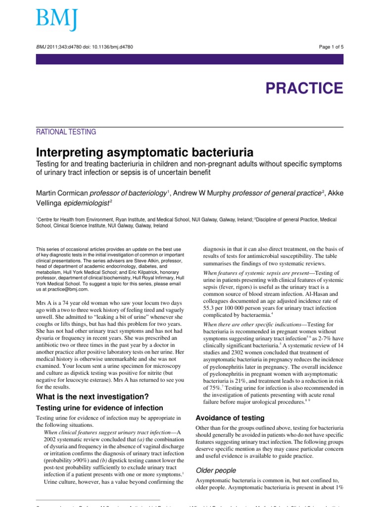 Practice: Interpreting Asymptomatic Bacteriuria | PDF | Urinary Tract ...