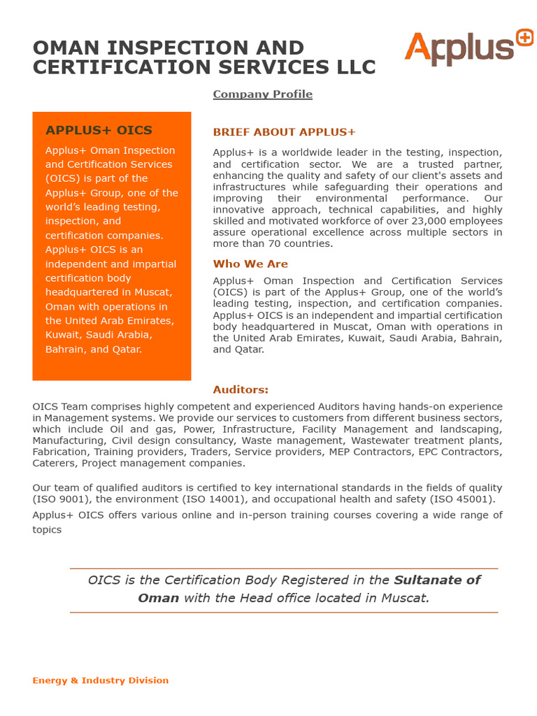 OICS Profile - CB | PDF | Audit | Certification