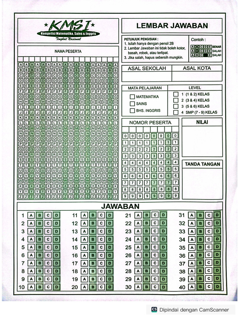 Lembar Jawaban KMSI | PDF