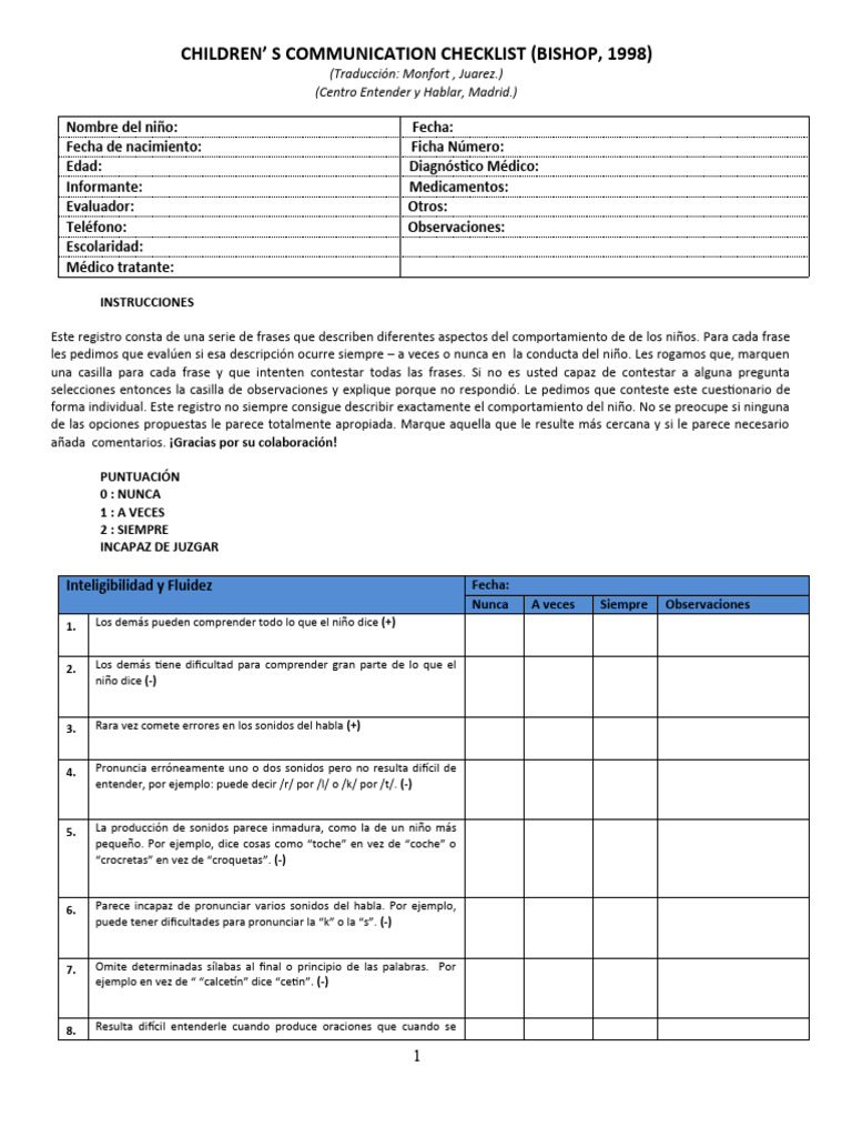 Children' S Communication Checklist (Bishop, 1998) | Descargar gratis ...