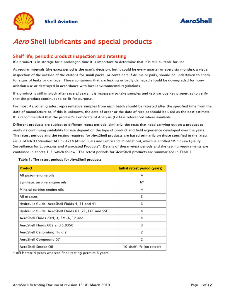 AeroShell Product Retesting Guidelines | PDF | Petroleum ...