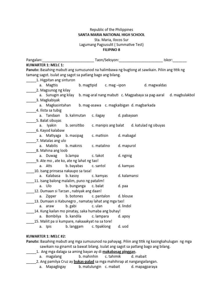 Summative Test | PDF