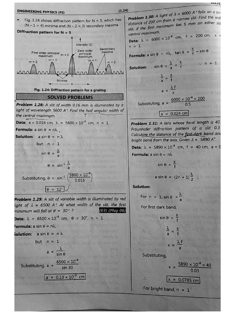 1.unit 1 Numericals Interference Diffraction | PDF