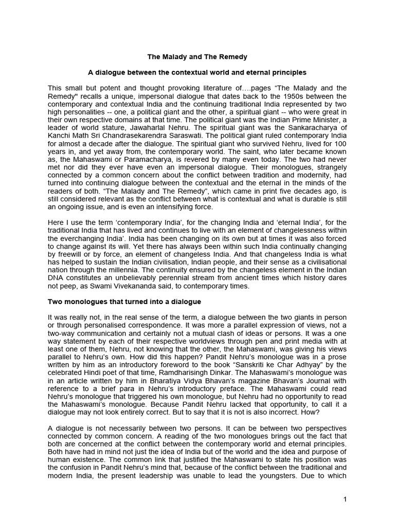 The Malady and The Remedy Periyava Nehru Dialogue Intro | PDF | Market ...