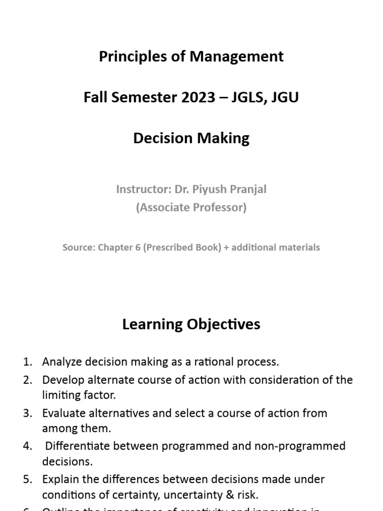 POM Chapter 6+ | PDF | Decision Making | Rationality