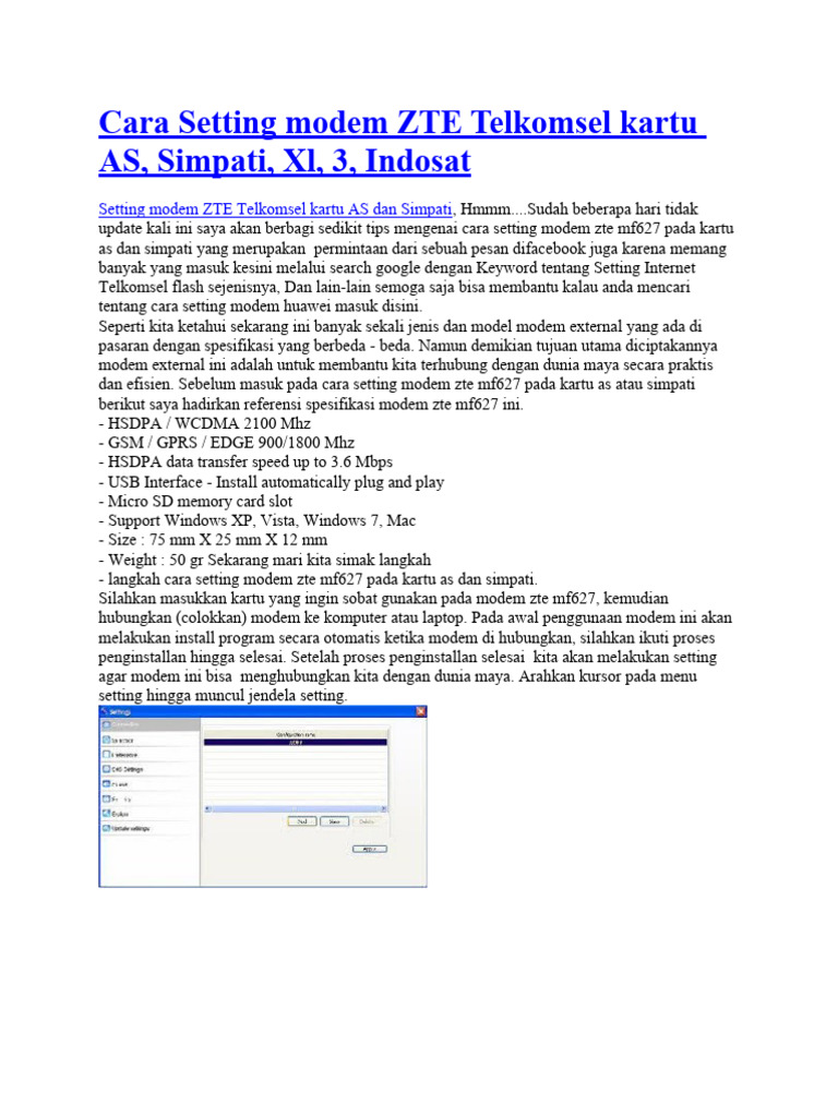 Panduan Setting Modem ZTE Telkomsel | PDF | Komputer